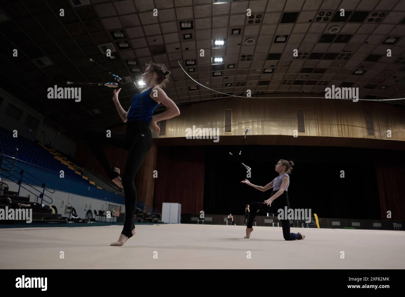 The Ukrainian rhythmic gymnastics team members practice ahead of the ...
