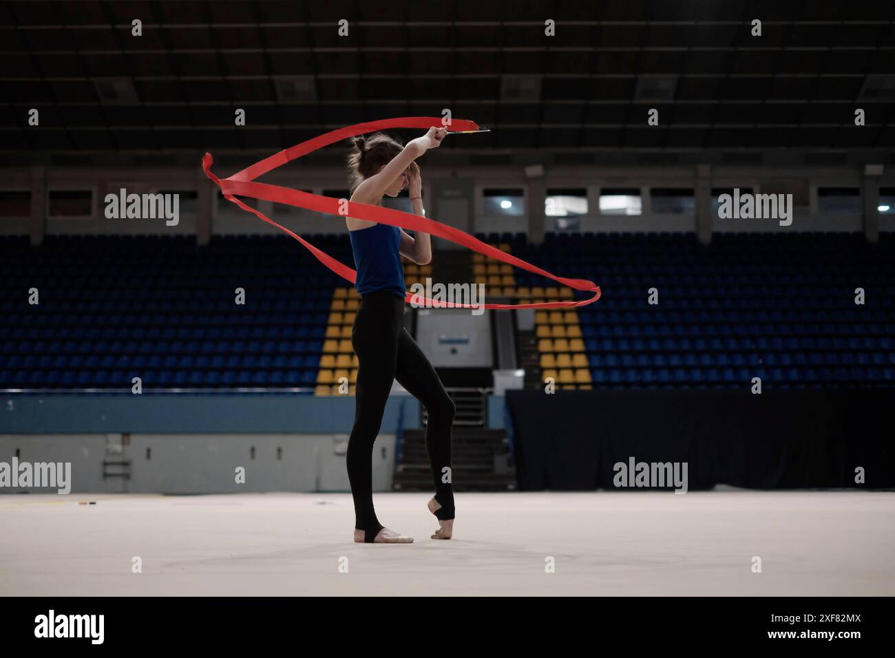 The Ukrainian rhythmic gymnastics team members practice ahead of the ...