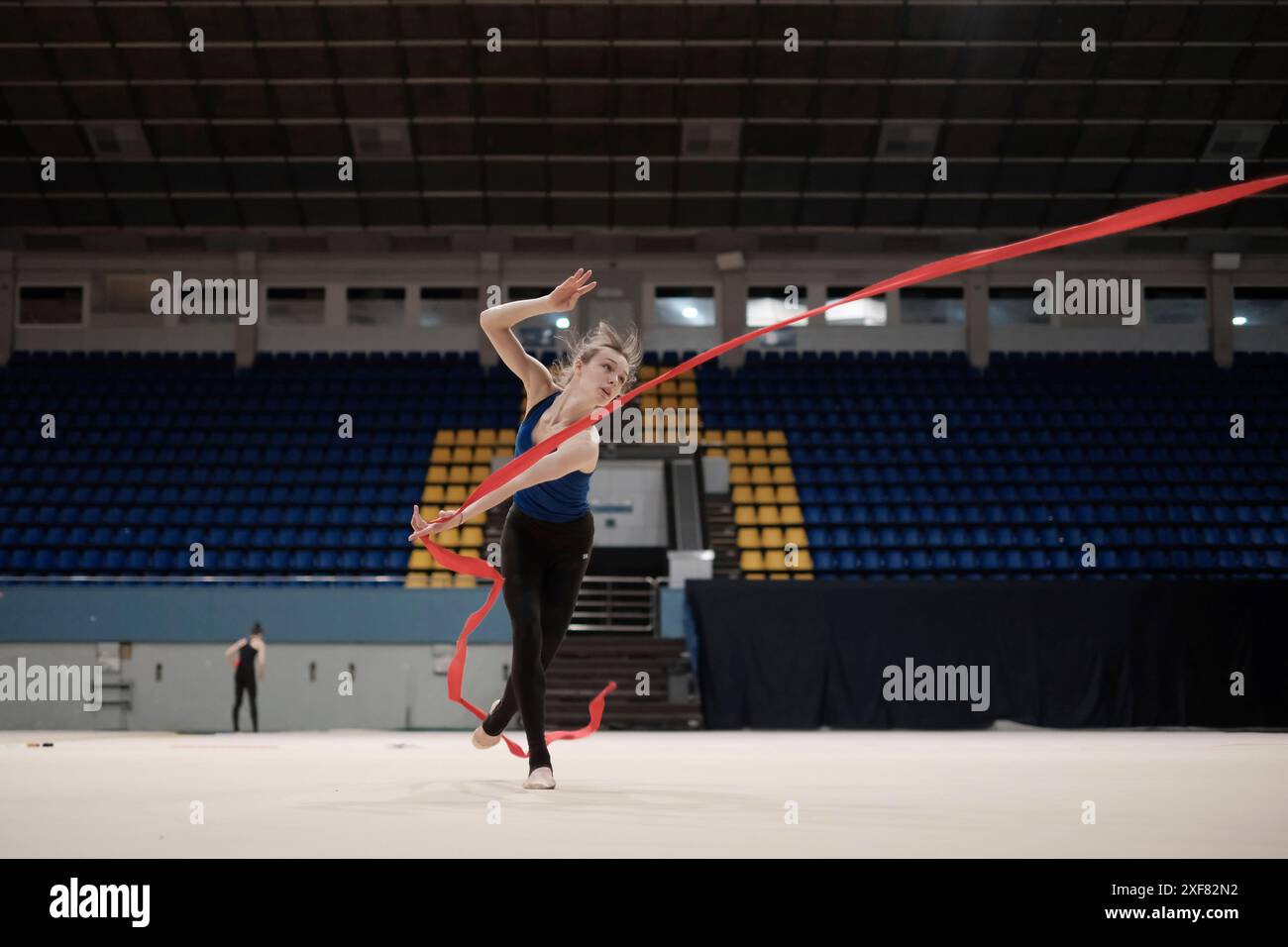 The Ukrainian rhythmic gymnastics team members practice ahead of the ...