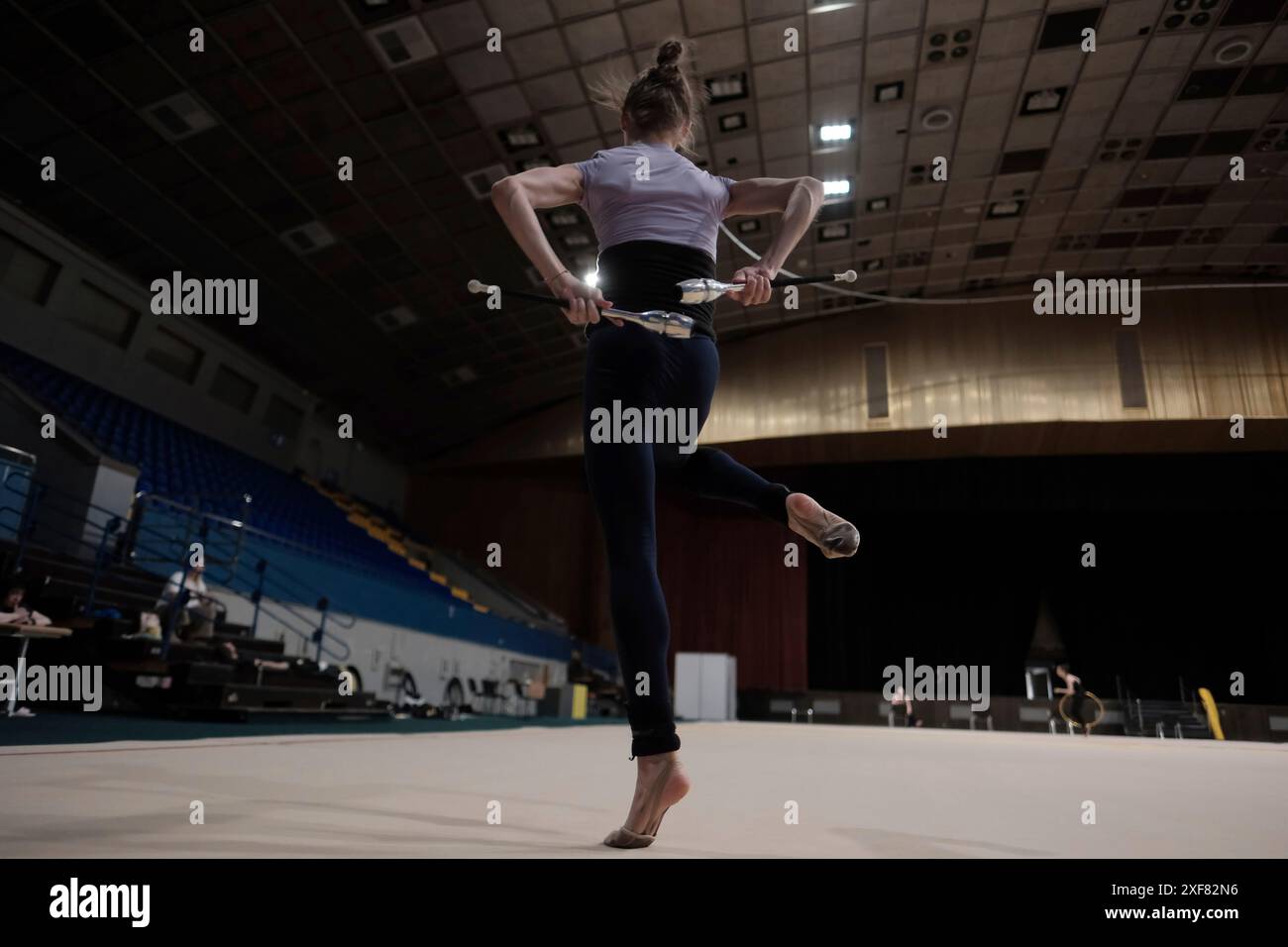The Ukrainian rhythmic gymnastics team members practice ahead of the ...