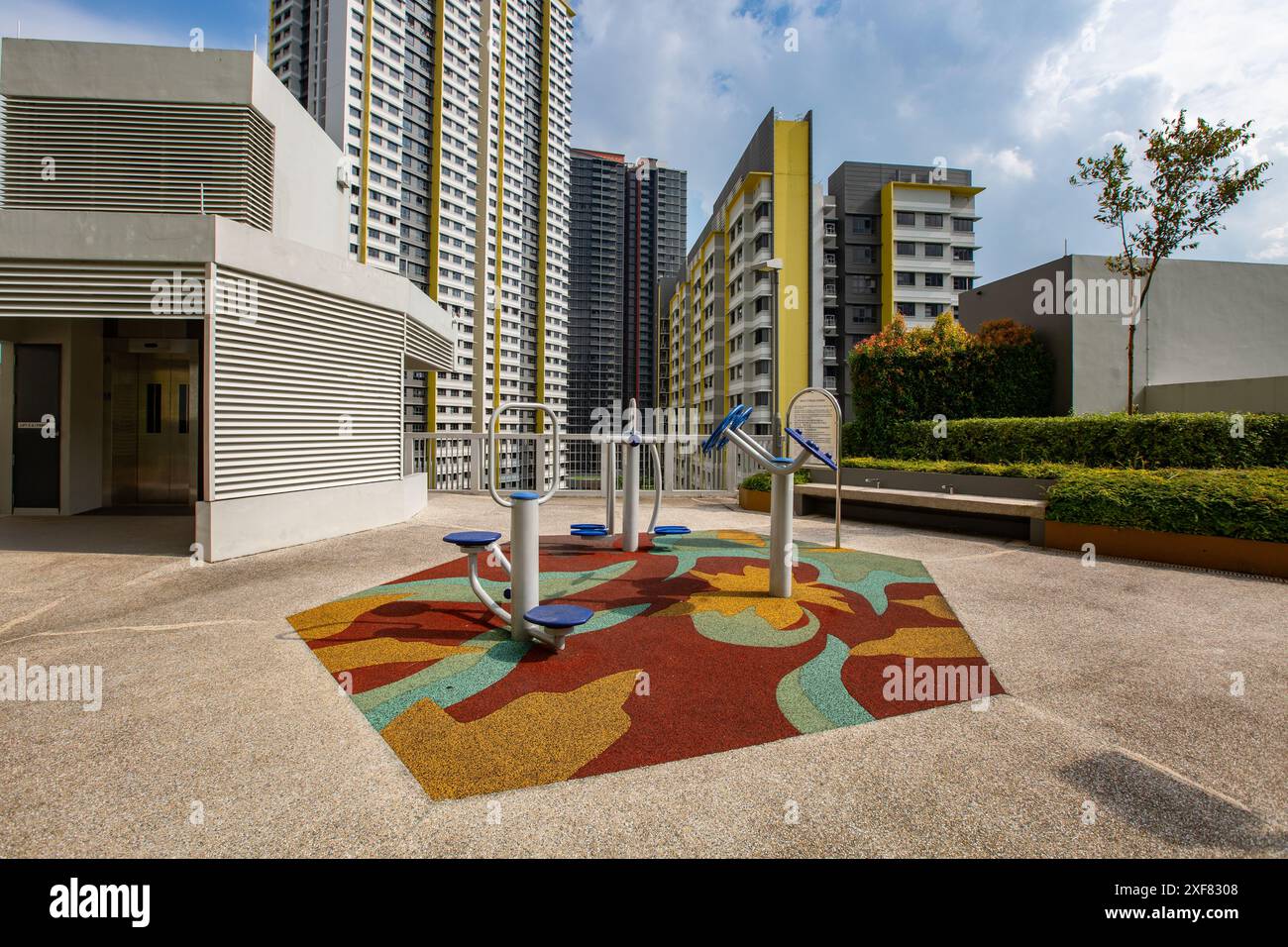 Fitness corner built on a rooftop garden to maximize space. Singapore ...
