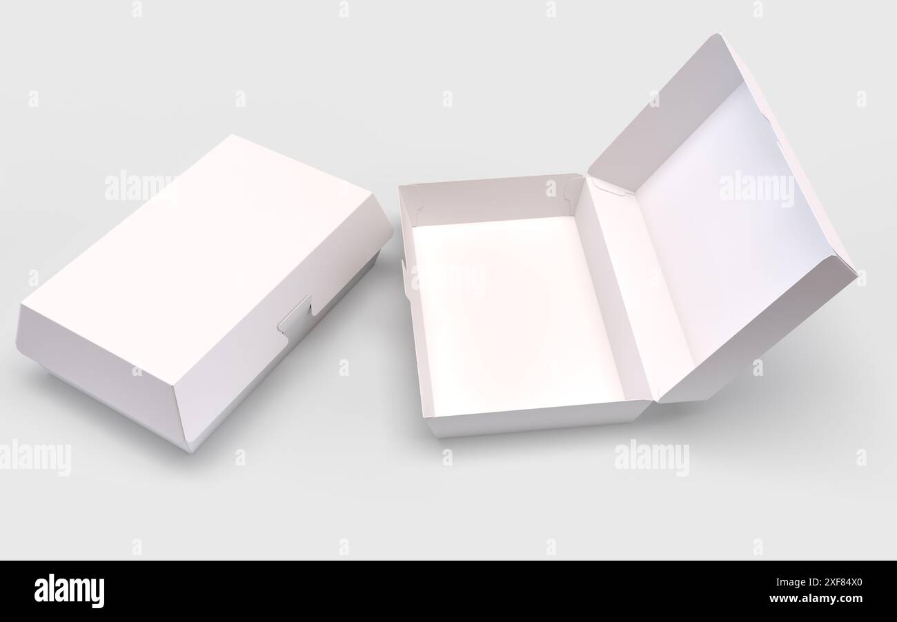 Rectangle white burger box mockup isolated on white Stock Photo - Alamy