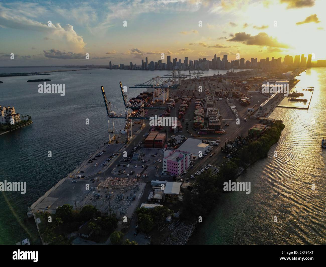 Miami, Florida, USA - June 06, 2024: Container terminal with stored ...