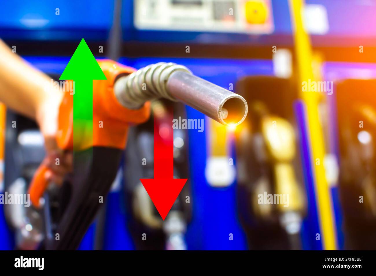 Energy and fuel retail business concept. , Petrol fuel nozzle of fuel ...