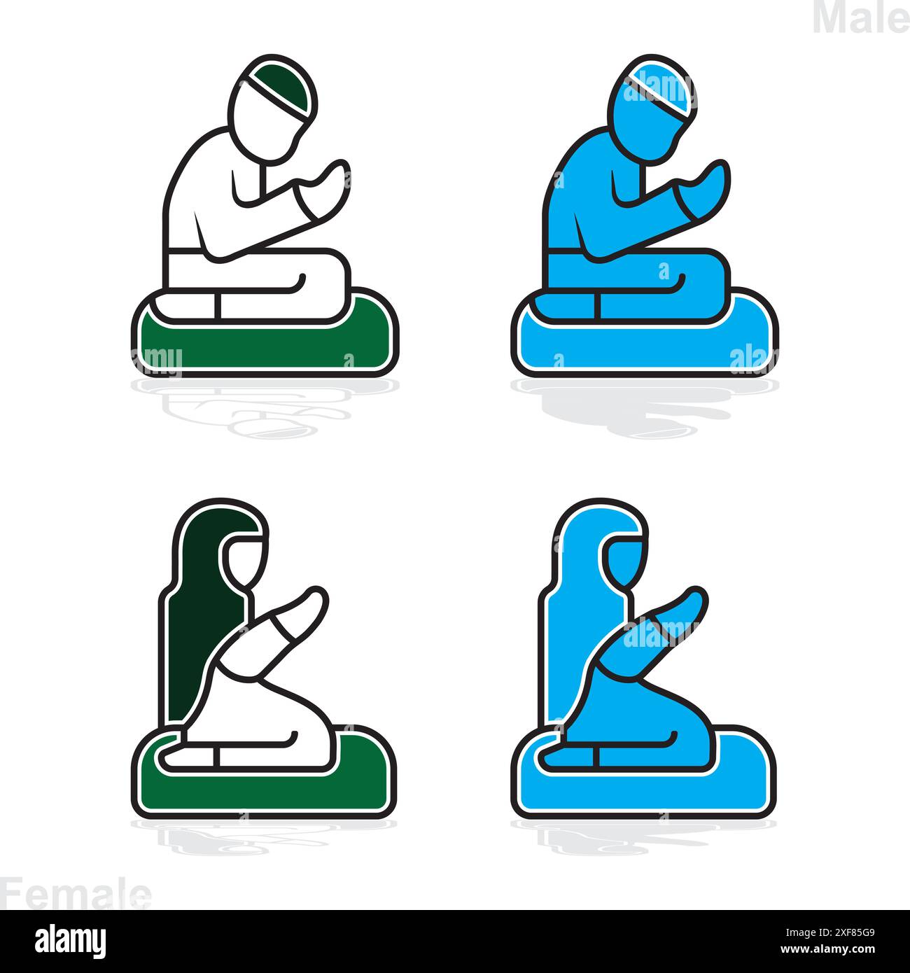 prayer room, female prayer icon, male prayer icon Stock Vector Image ...