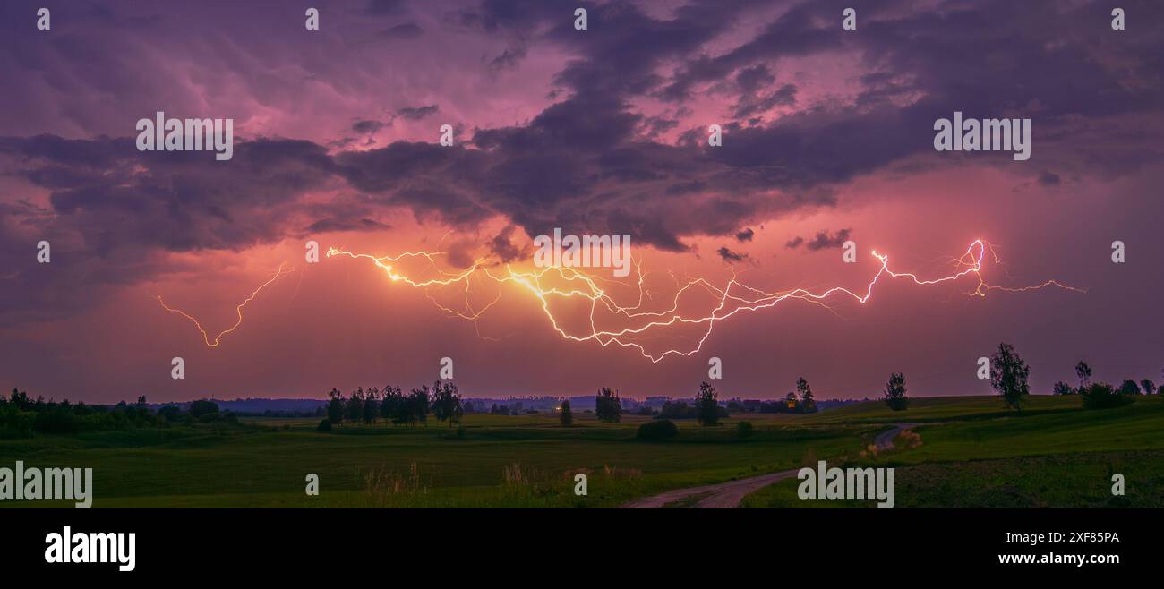 Dazzling lightning display brightening the nighttime with vibrant bolts ...