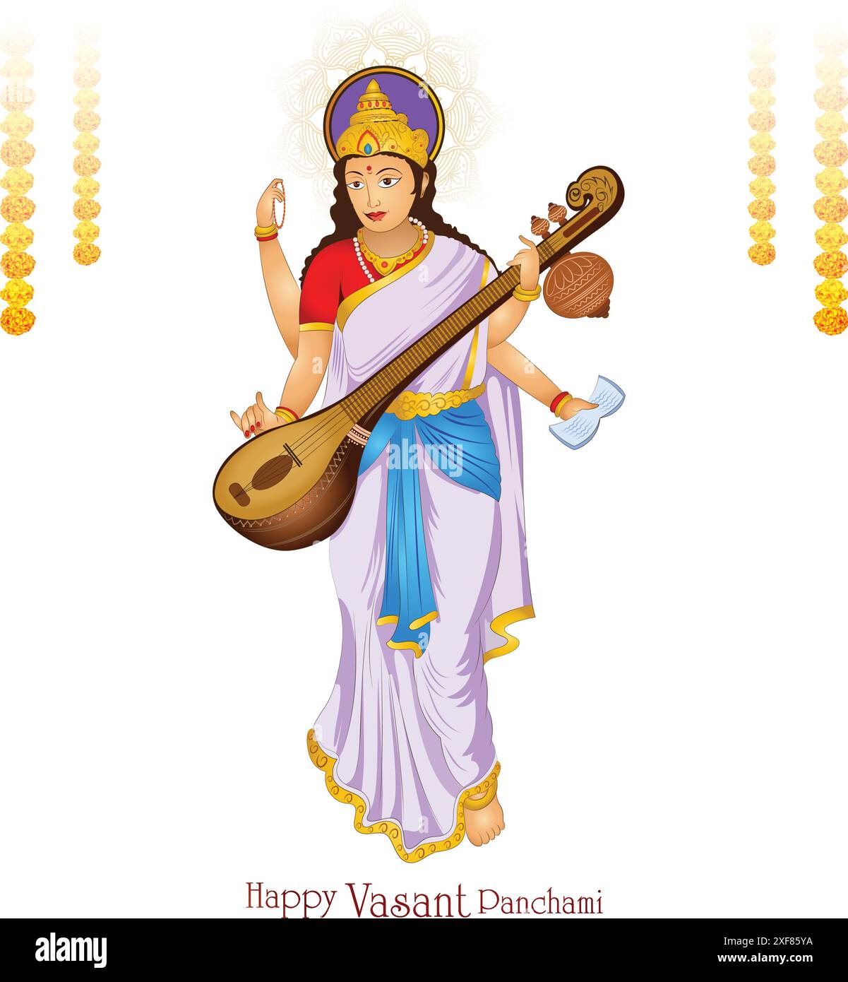 Beautiful indian festival vasant panchami on indian god saraswati maa ...