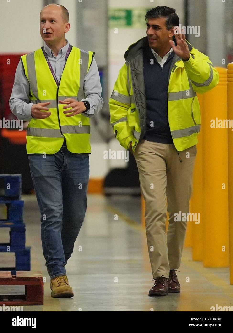 Prime Minister Rishi Sunak during a visit to an Ocado distribution ...