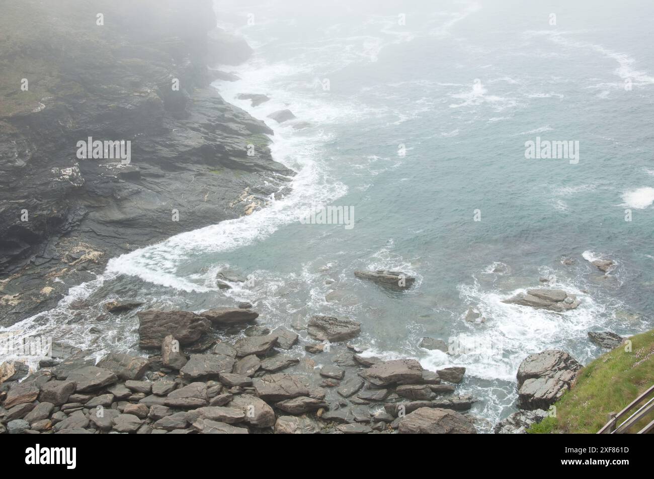 Coastline with sea fret, Tintagel, Cornwall, UK - sea fret adds mystery ...