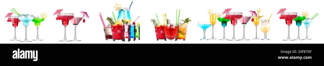 Different alcohol cocktails like beer, martini, soda, champagne ...