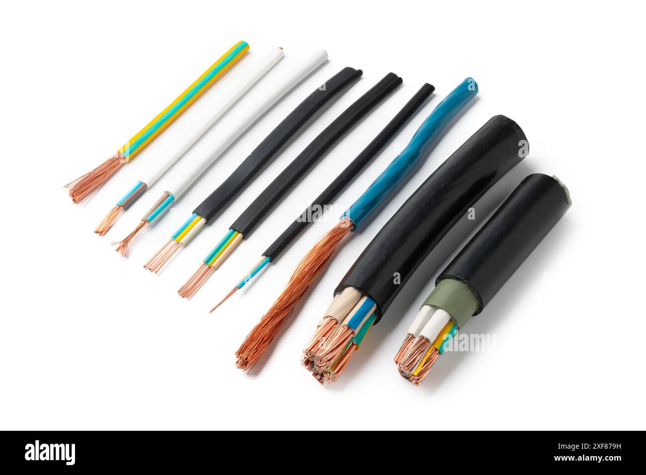 Various Electrical Wires With Exposed Copper Strands on White Background Stock Photo - Alamy