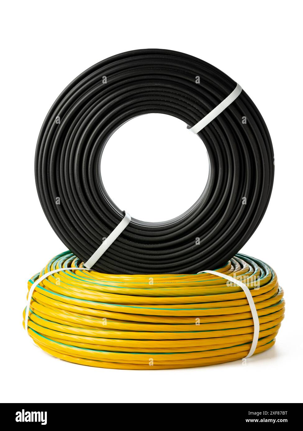 Yellow And Black Electrical Wire Spools Isolated On White Background ...