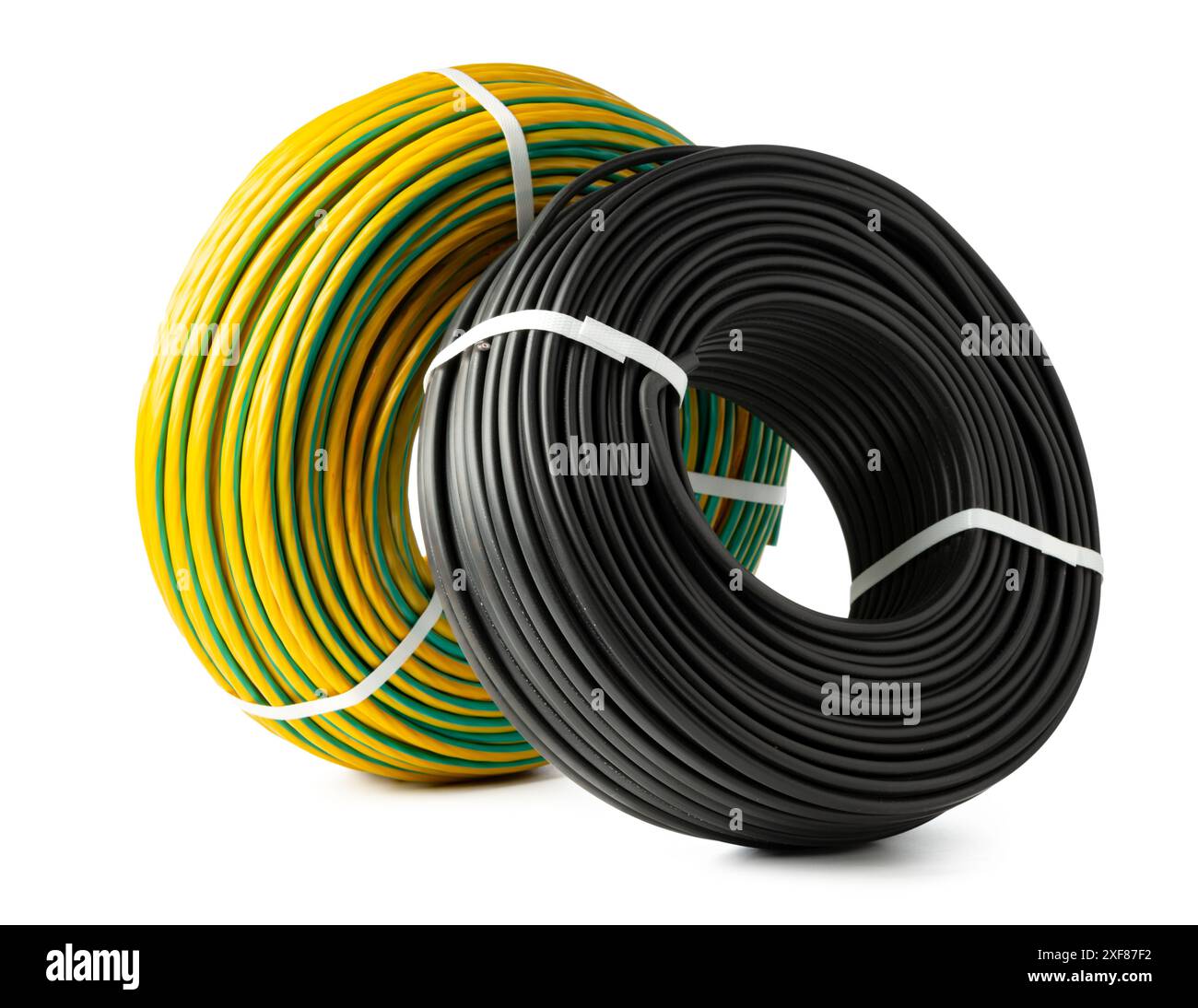 Yellow And Black Electrical Wire Spools Isolated On White Background ...