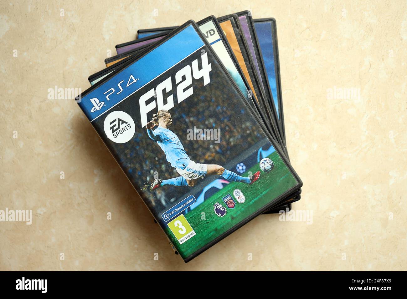 KYIV, UKRAINE - JUNE 26, 2024 FC24 Fifa soccer PS4 video game disc box ...