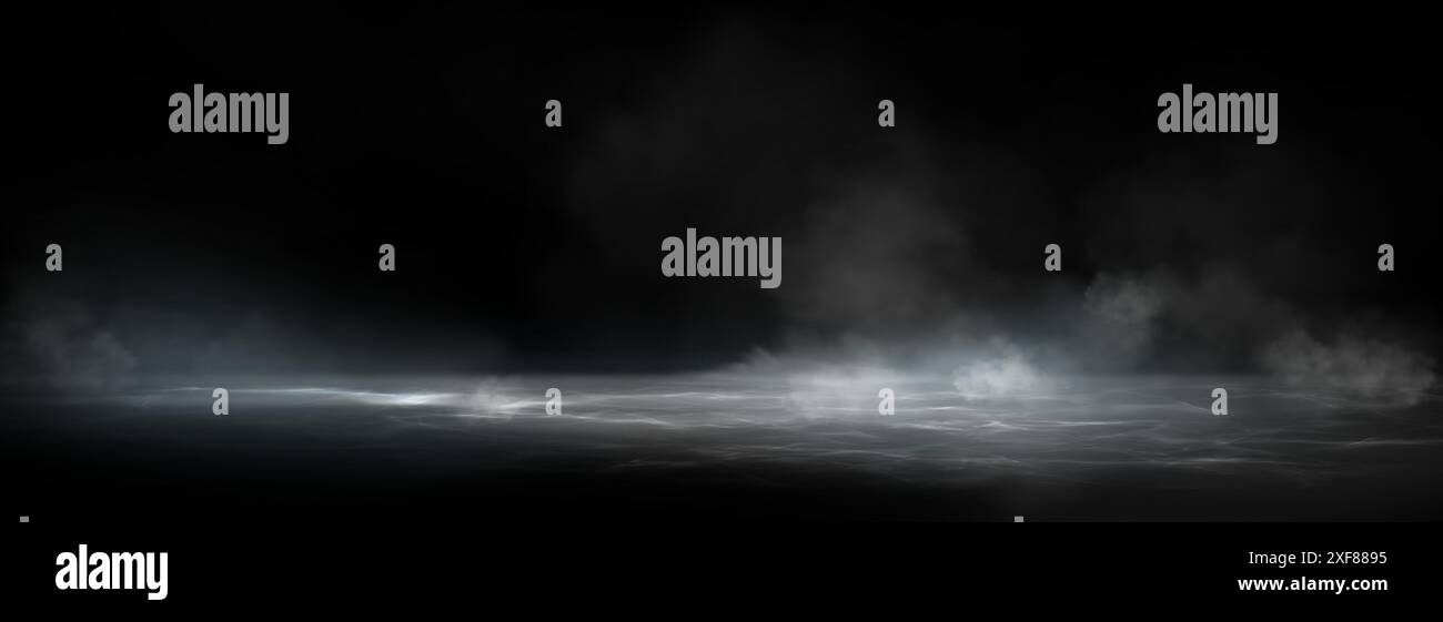 Water surface with magic neon glow from inside and smoke on top ...