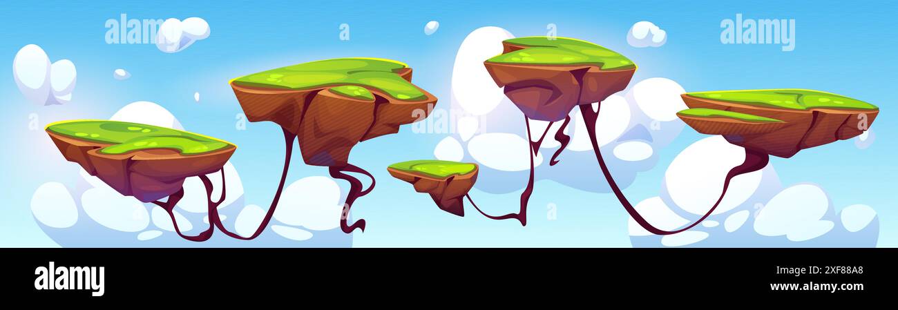 Flying platforms for arcade game design. Vector cartoon illustration of ...