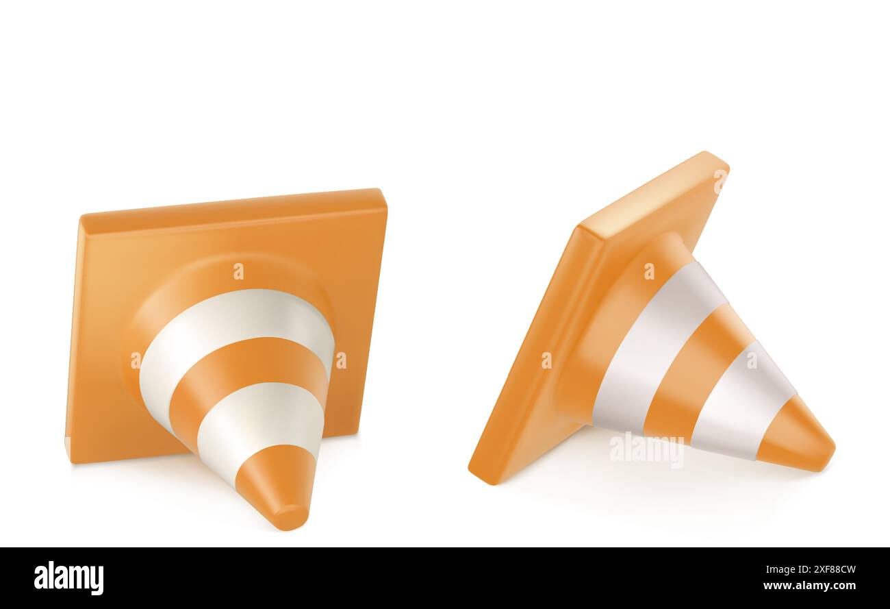 Road construction cone standing and lying. Realistic 3d vector ...