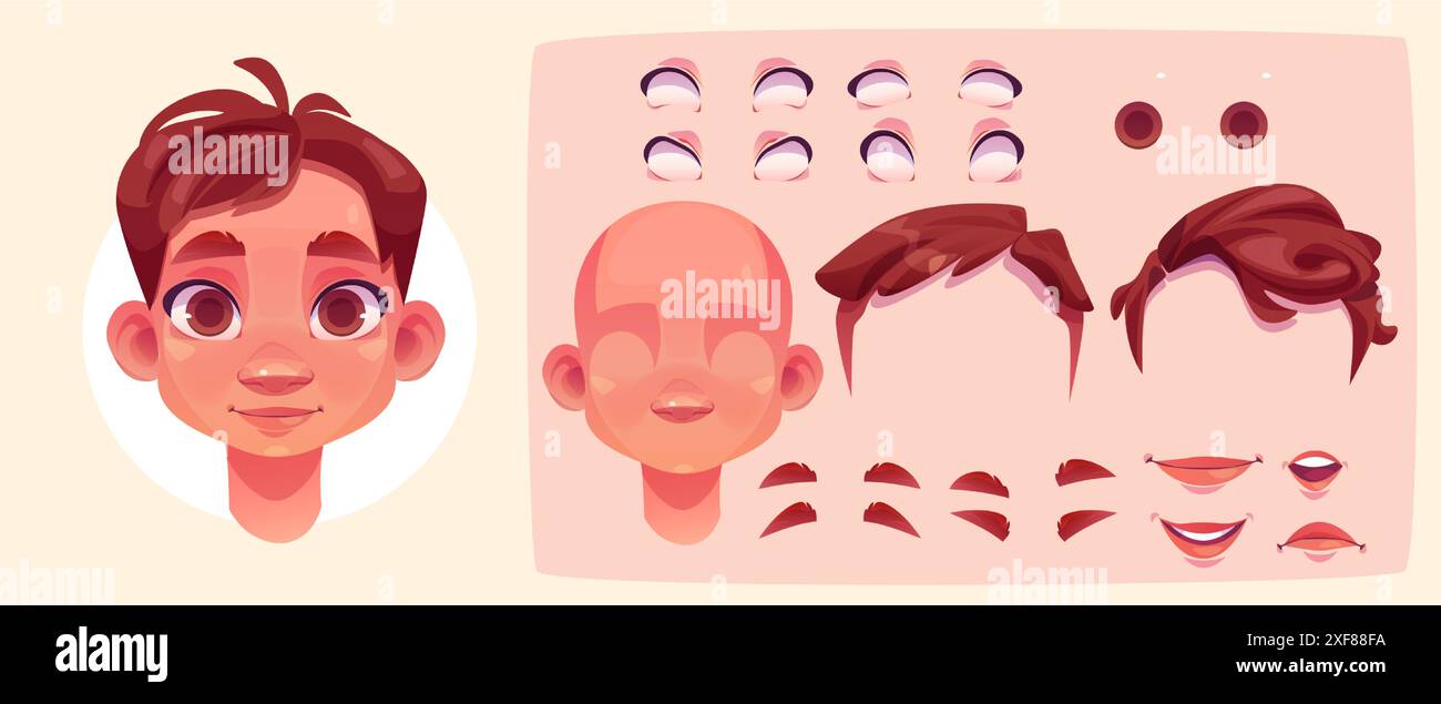 Kid boy face avatar construction kit with different emotion positions ...