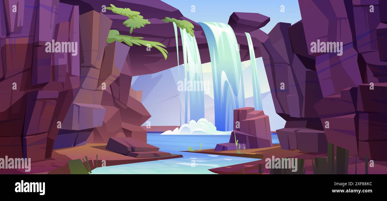 Water falling from rocky stone Stock Vector Images - Alamy