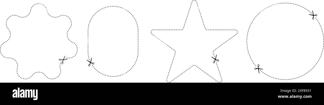 Cut here icon. Set of scissors cutting shape, paper cut here icon with ...