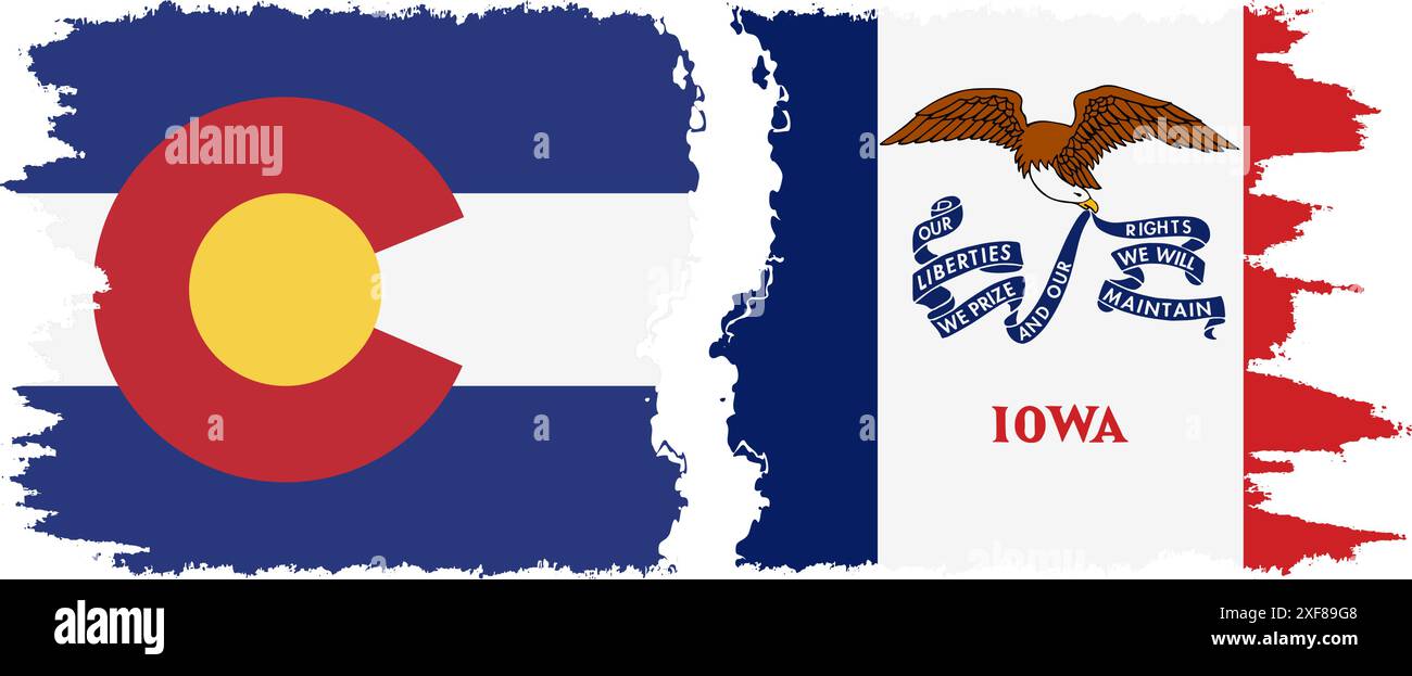 Iowa and Colorado states grunge brush flags connection, vector Stock ...