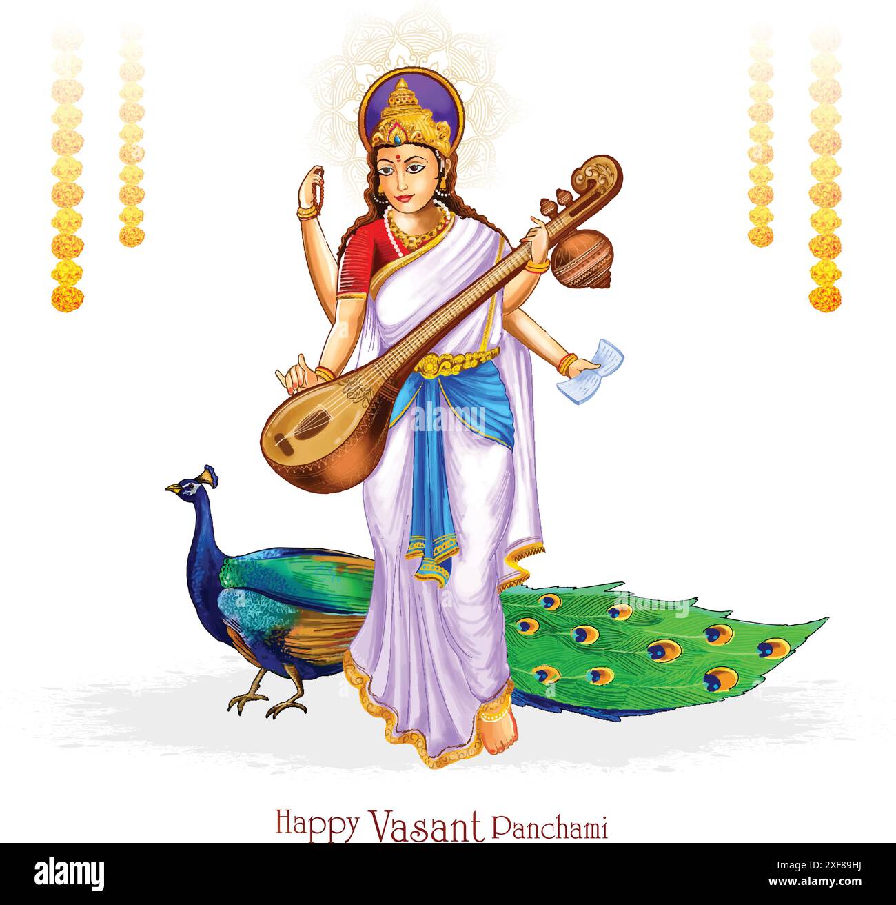 Beautiful indian festival vasant panchami on indian god saraswati maa ...