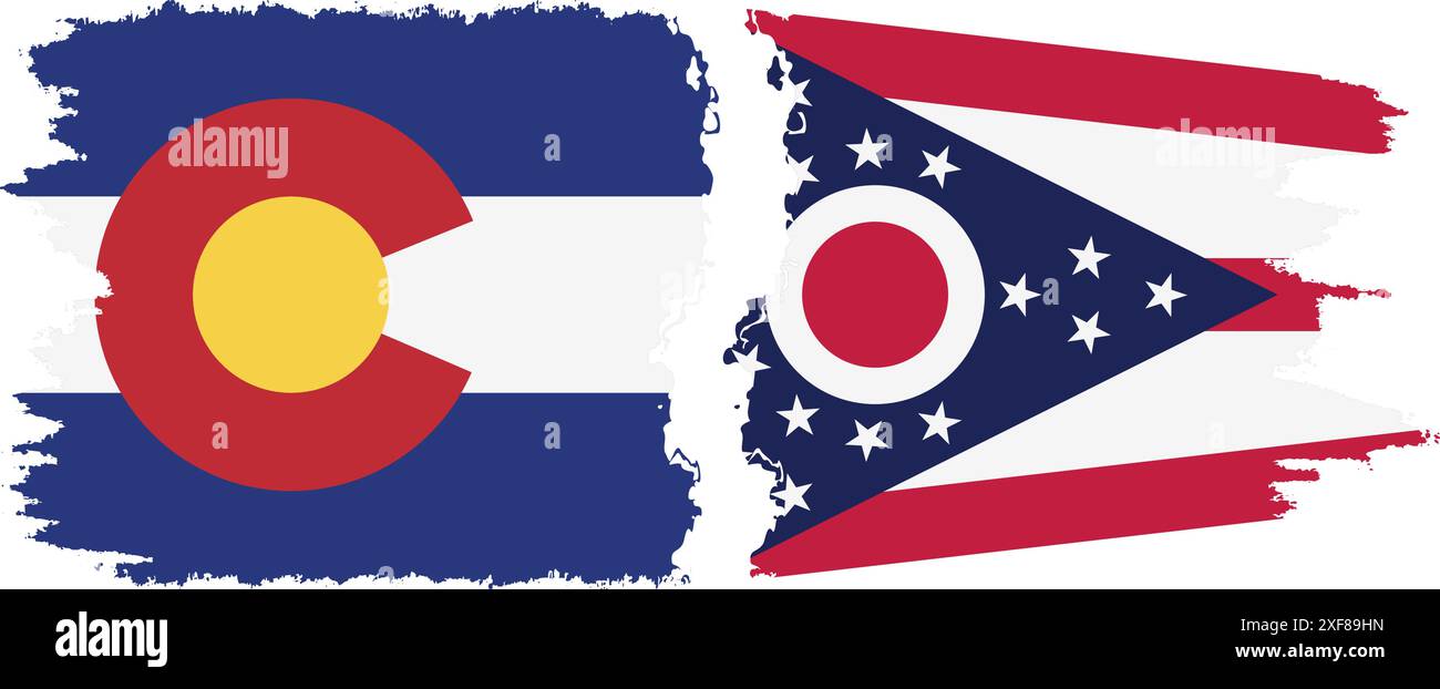 Ohio and Colorado states grunge brush flags connection, vector Stock ...