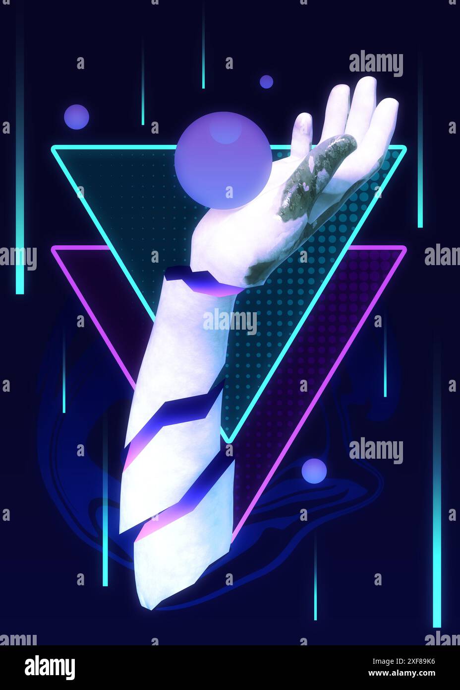 White marble sculpture of an elegant young female hand vaporwave. High ...