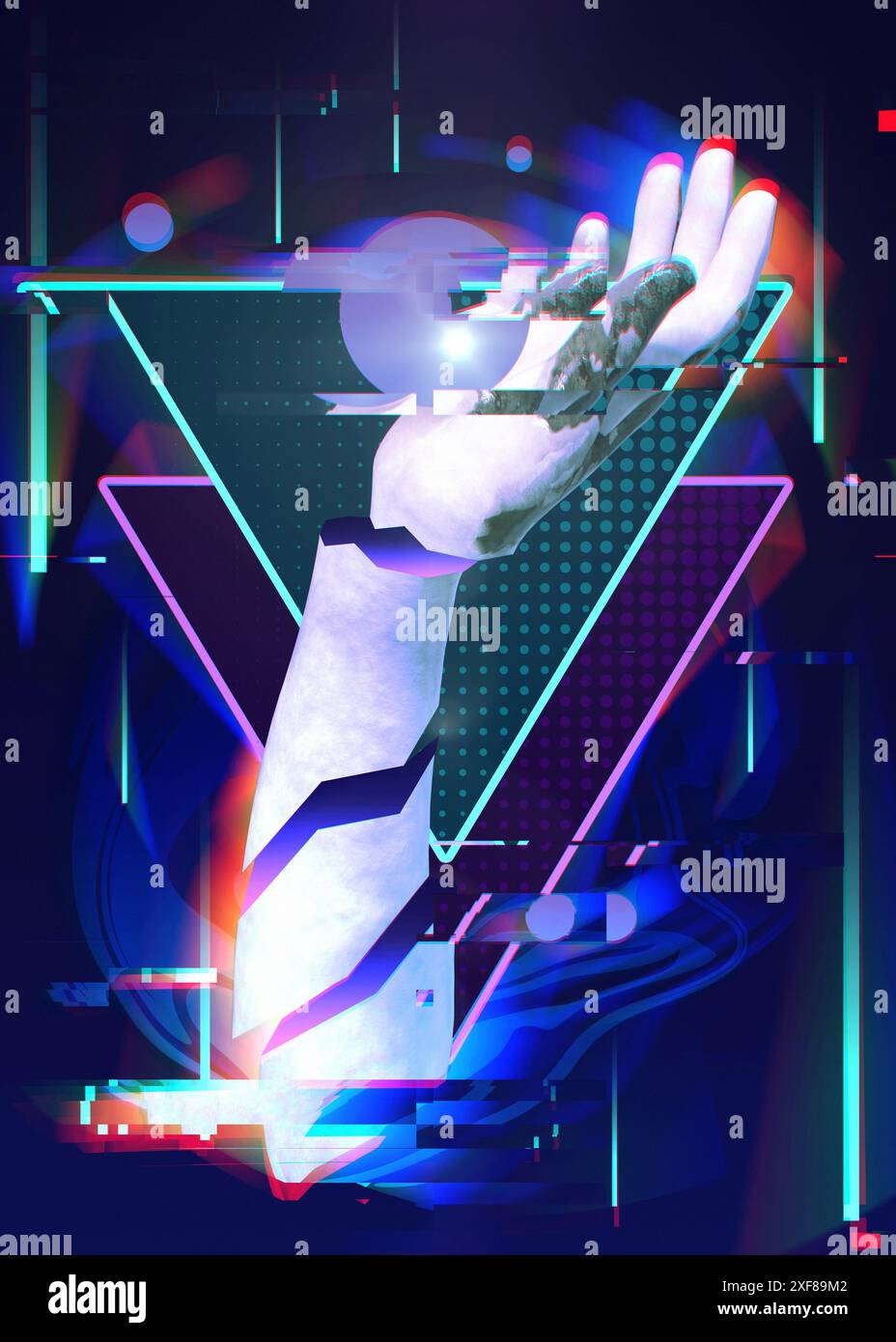 White marble sculpture of an elegant young female hand vaporwave. High ...