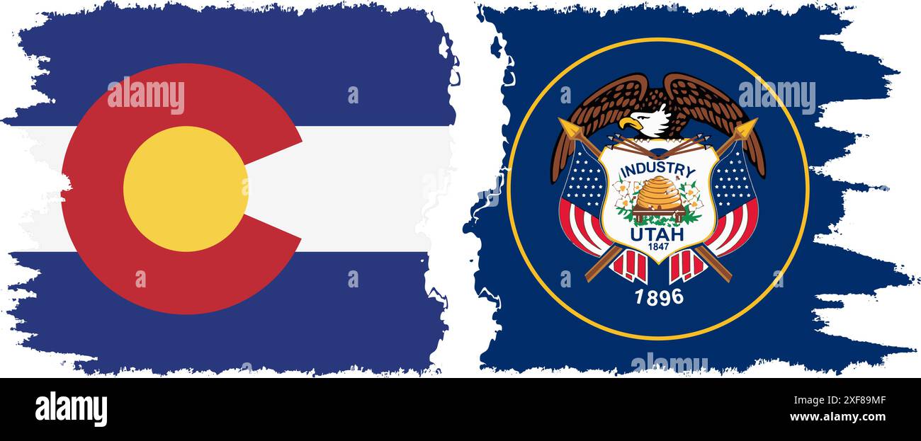 Utah and Colorado states grunge brush flags connection, vector Stock ...