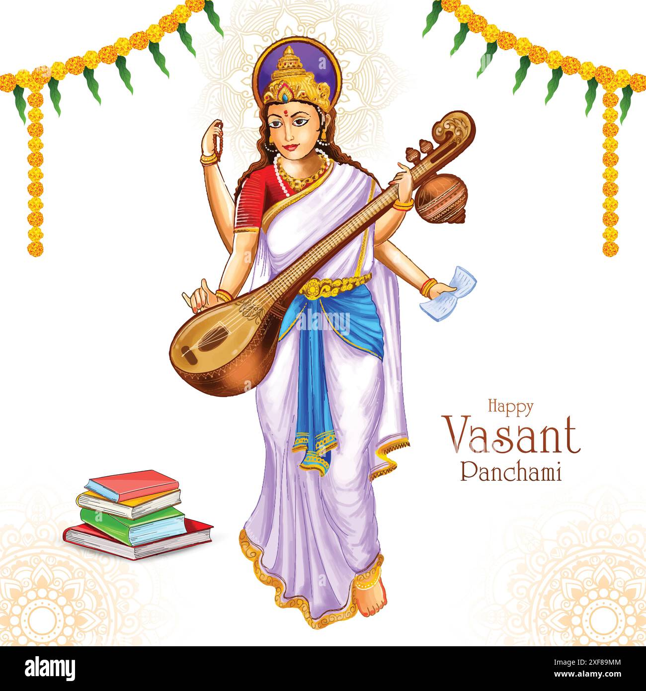Illustration of goddess saraswati for vasant panchami puja background ...