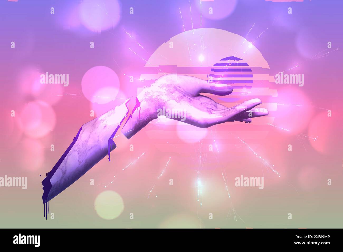 White marble sculpture of an elegant young female hand vaporwave. High ...