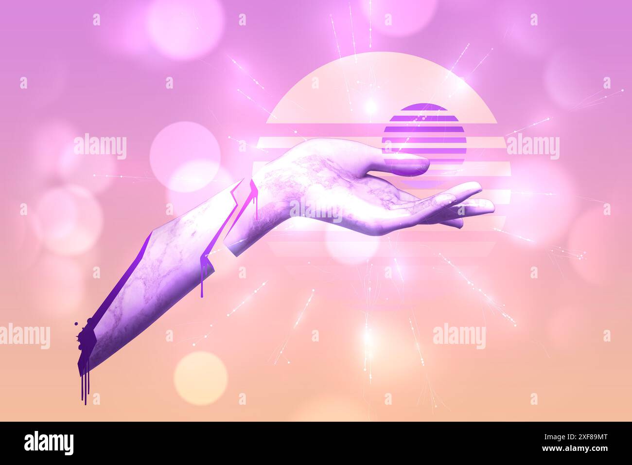 White marble sculpture of an elegant young female hand vaporwave. High ...
