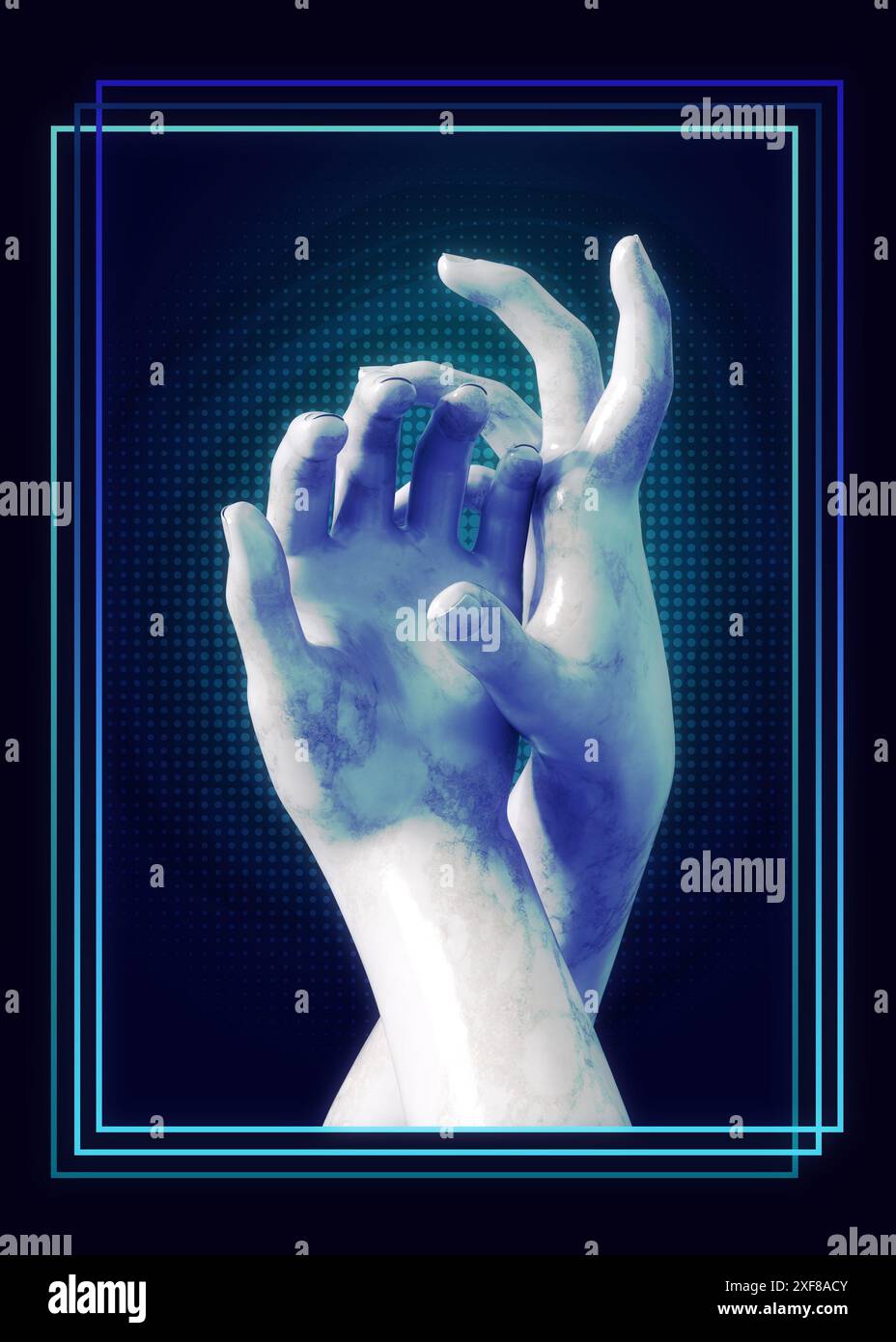 White marble sculpture of an elegant young female hands vaporwave. High ...