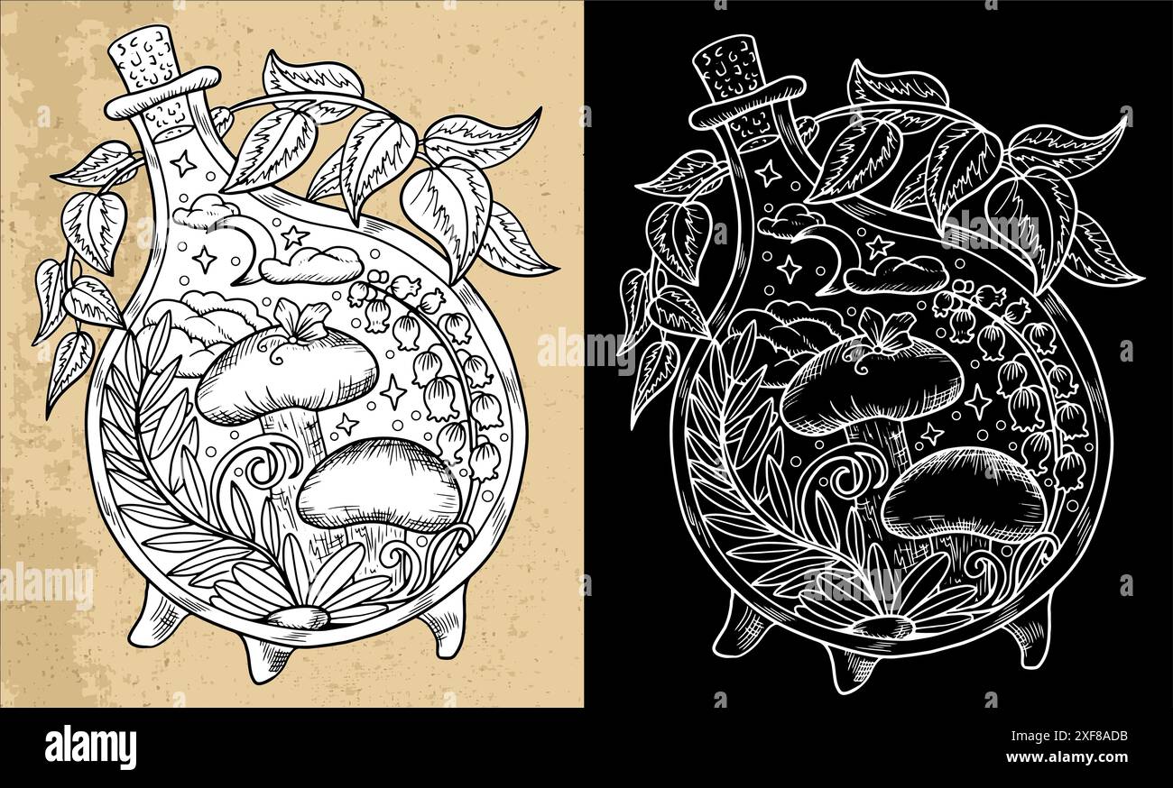 Celestial mystic mushrooms with magic and floral decorative design ...