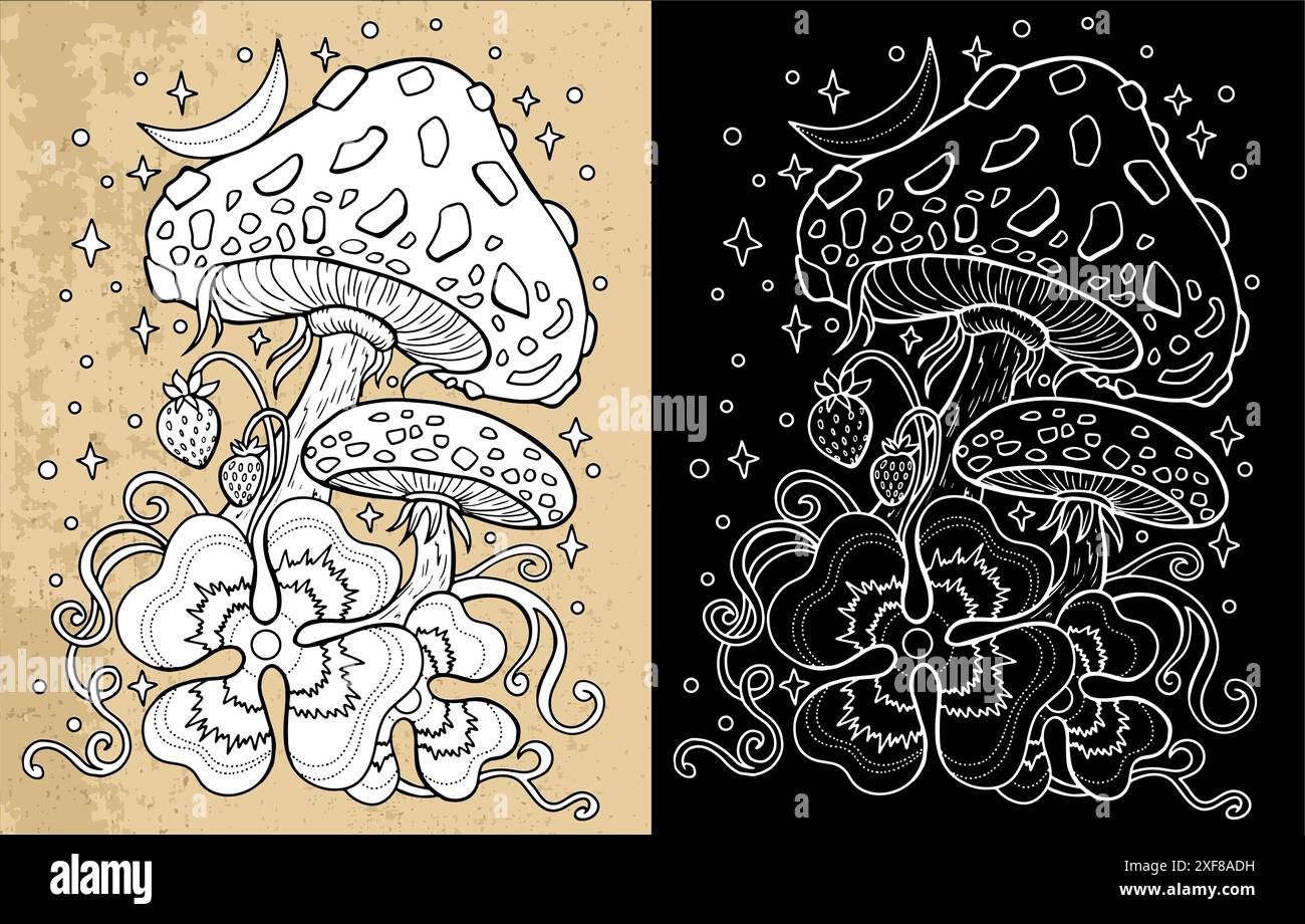 Celestial mystic mushrooms with magic and floral decorative design ...