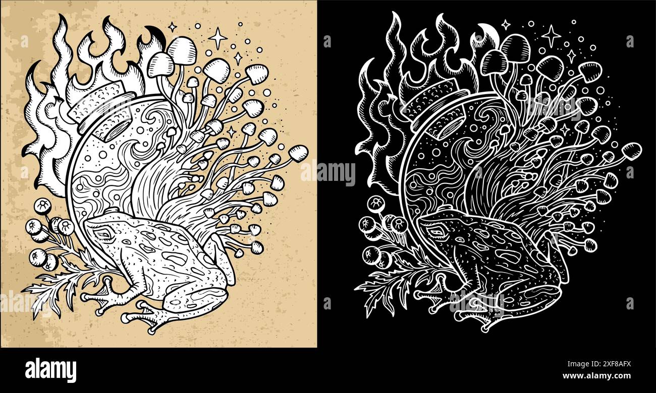 Celestial mystic mushrooms with magic and floral decorative design ...