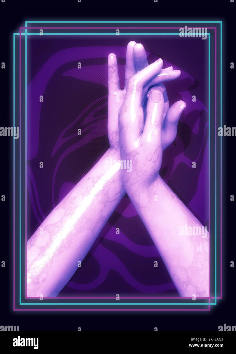 White marble sculpture of an elegant young female hands vaporwave. High ...
