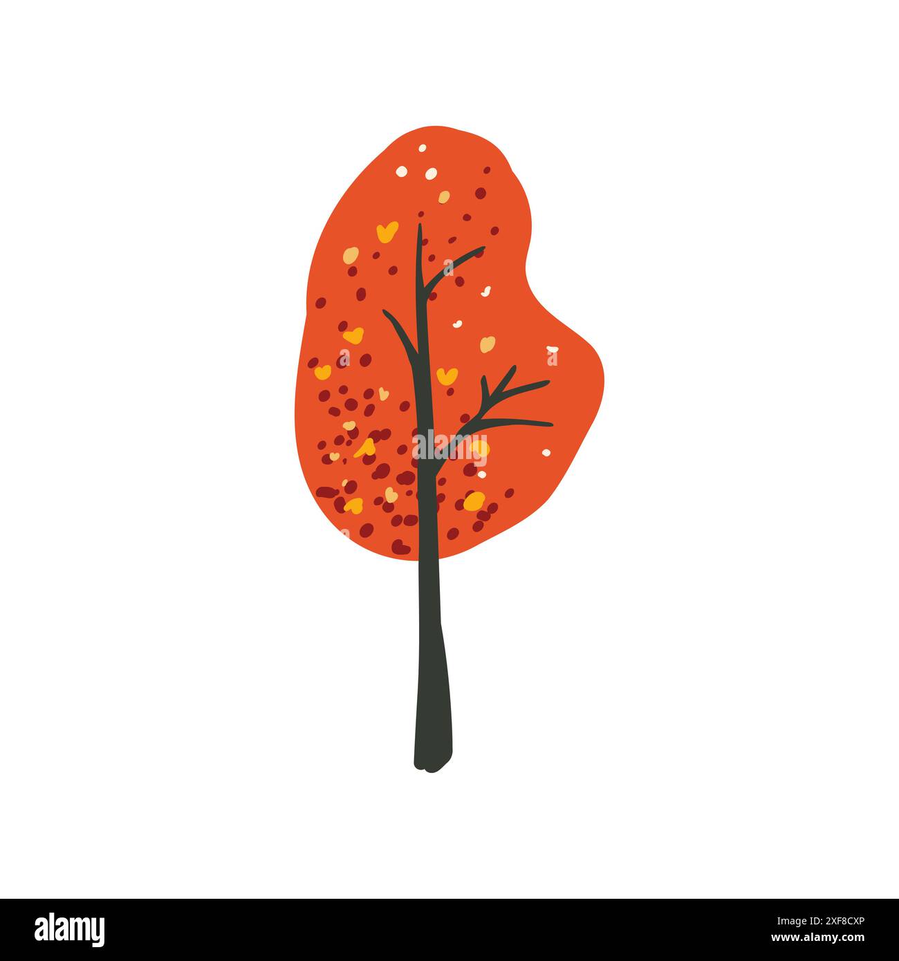 Tree with orange and brown leaves. Autumn. Folklore style. Hand drawn ...