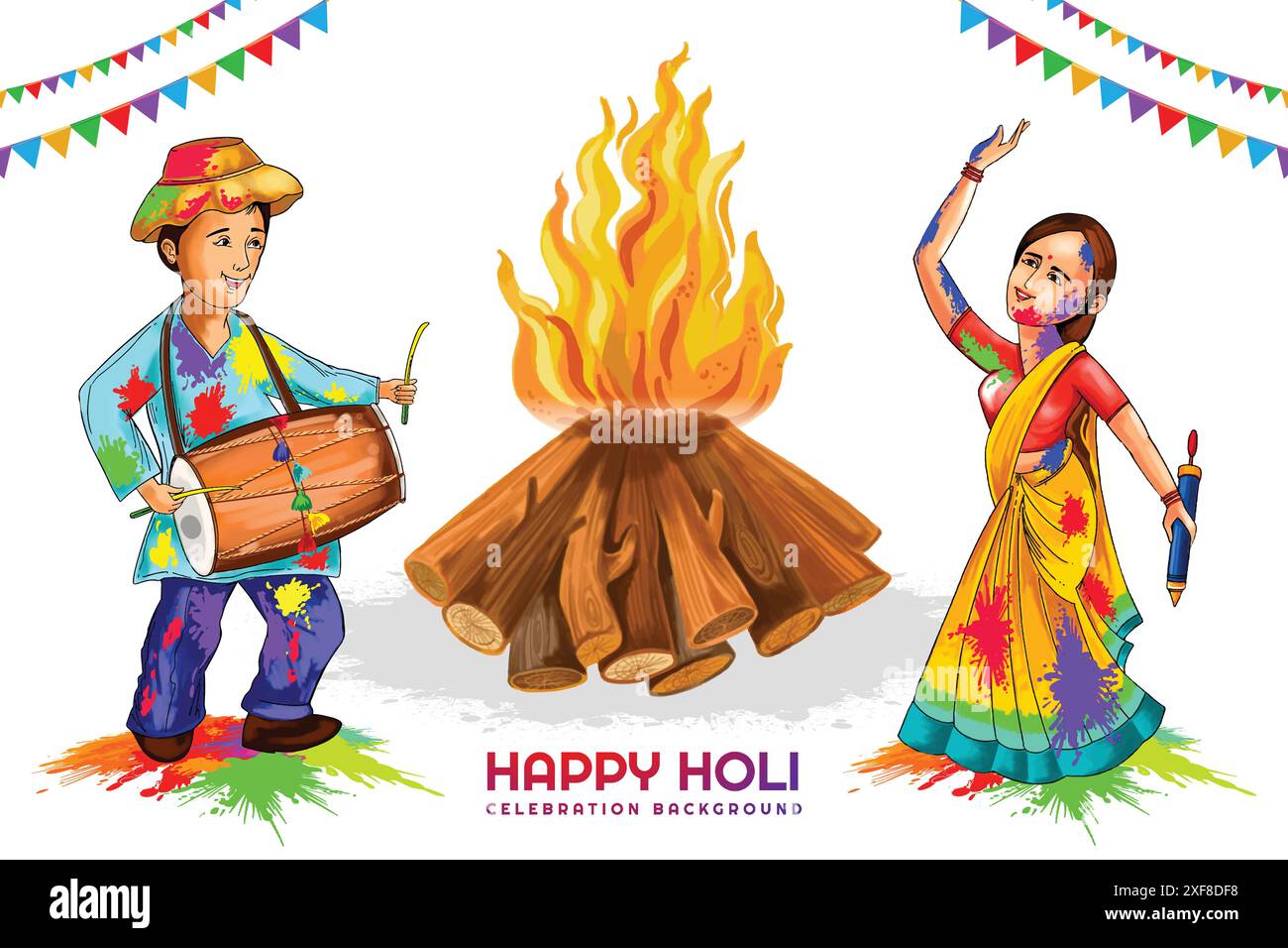 Modern young couple playing festival of colors happy holi background ...