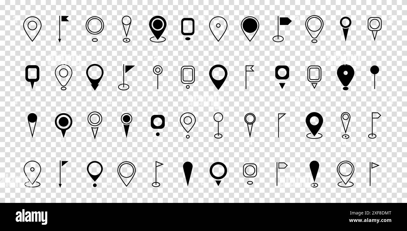 Set black location pin icon. Map pin place marker. Destination symbol. Modern Map marker pointer ...