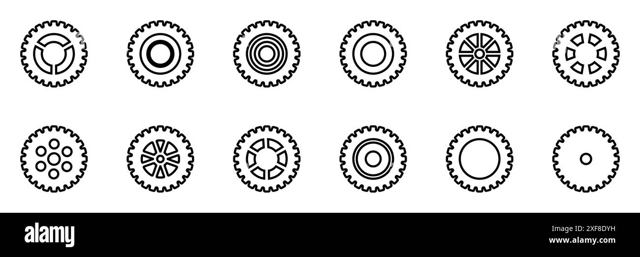 Gears icon set. Setting gears icon. Collection of mechanical outline ...
