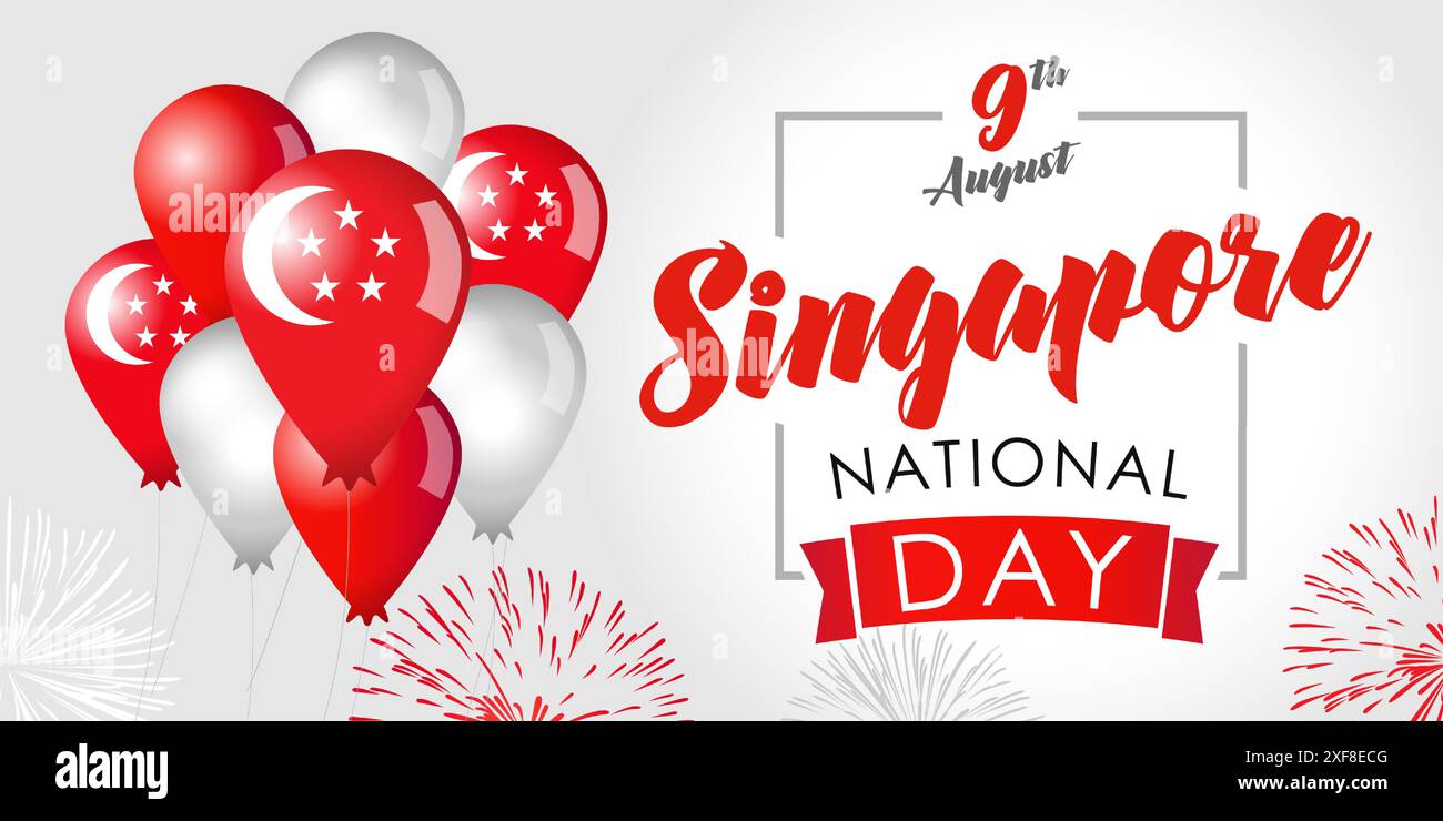 August 9th, Singapore National Day creative banner. Postcard design ...