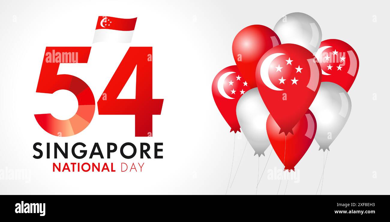 54 years Singapore National Day lettering August 9th, balloons and ...