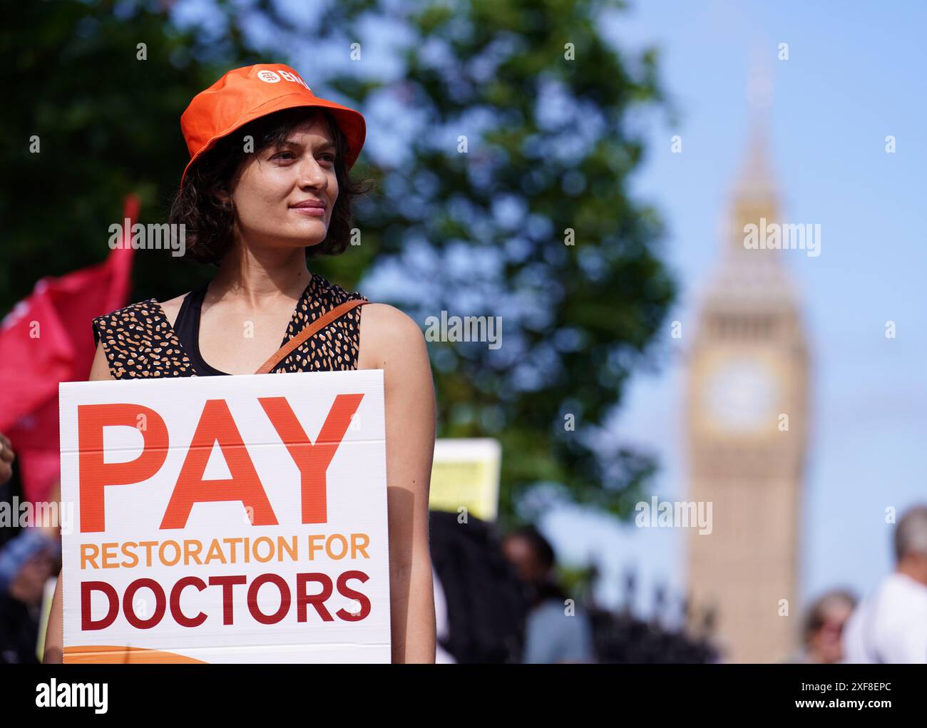 File photo dated 27/06/24 of a junior doctor on the picket line outside ...