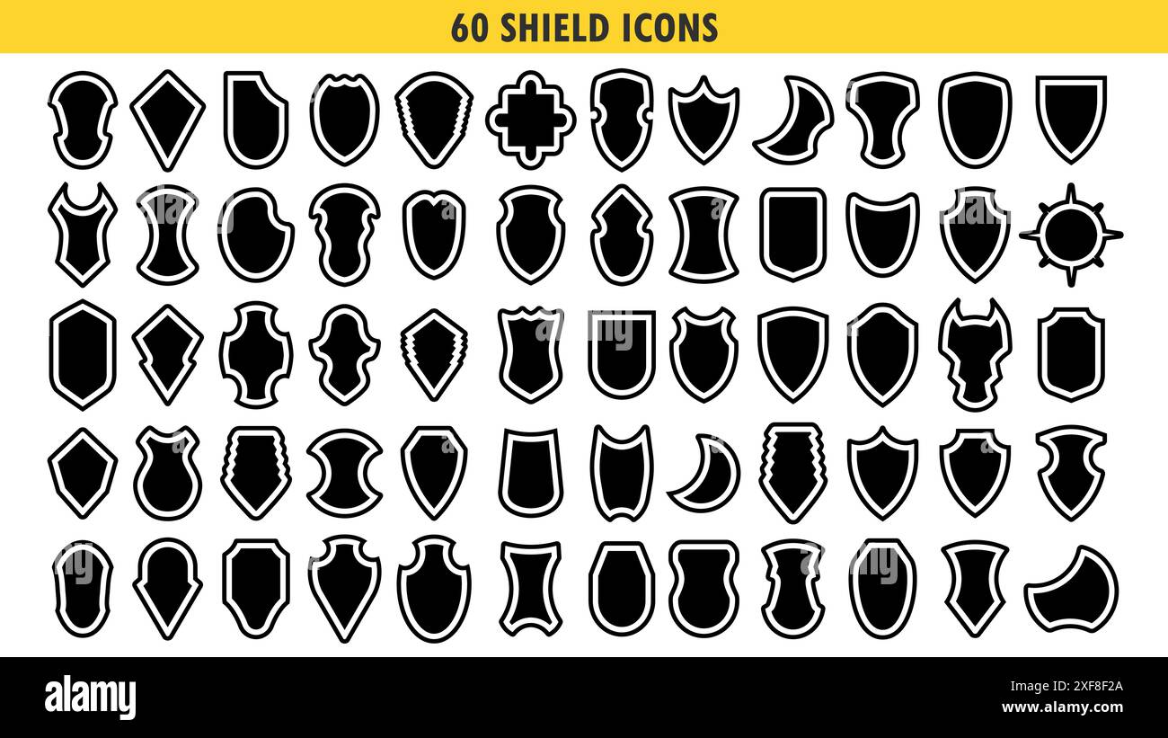 Set of black heraldic shield icon. Collection protection emblem. Vector ...
