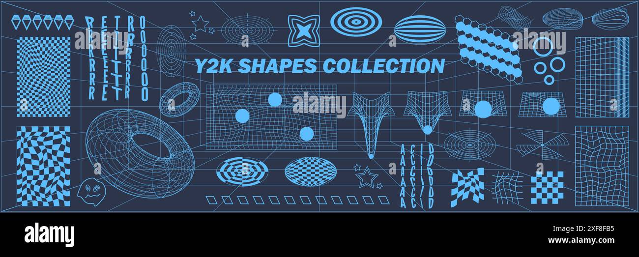 Abstract geometry hud wireframe shapes and patterns, cyberpunk elements ...