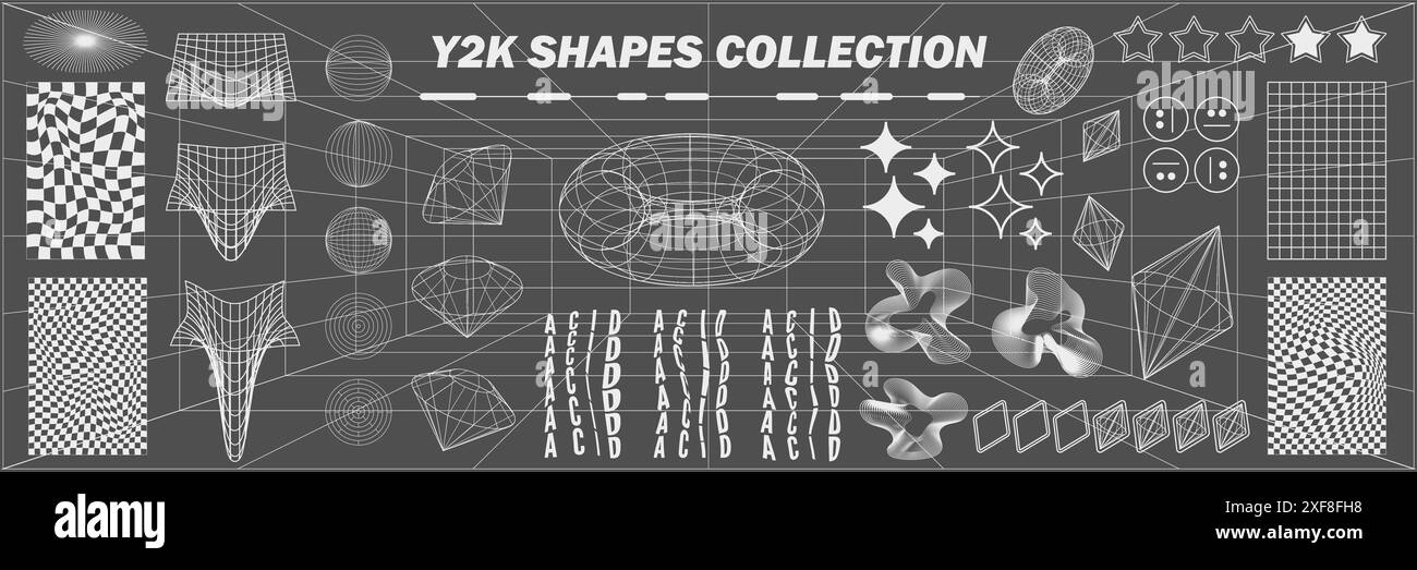 Abstract geometry hud wireframe shapes and patterns, cyberpunk elements ...