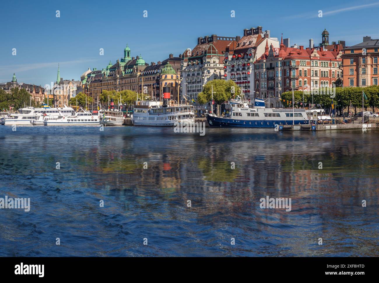 geography / travel, Sweden, Stockholm harbor with historic hotels and ...
