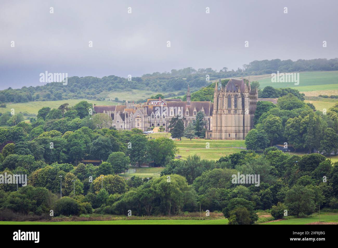 Lancing college in the hillside from Mill hill on the south downs ...